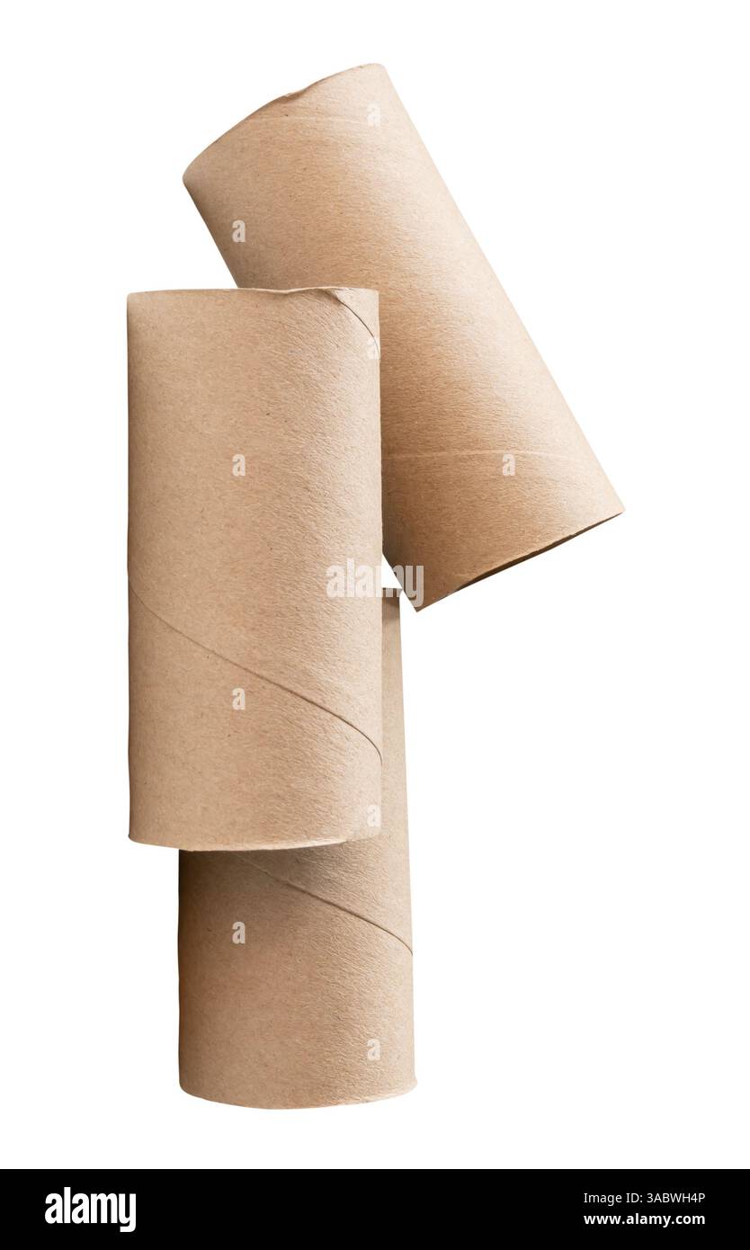 Side view of tissue paper cores or toilet paper tubes in stack after ...