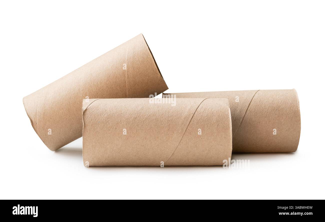 Side view of tissue paper cores or toilet paper tubes in stack after ...