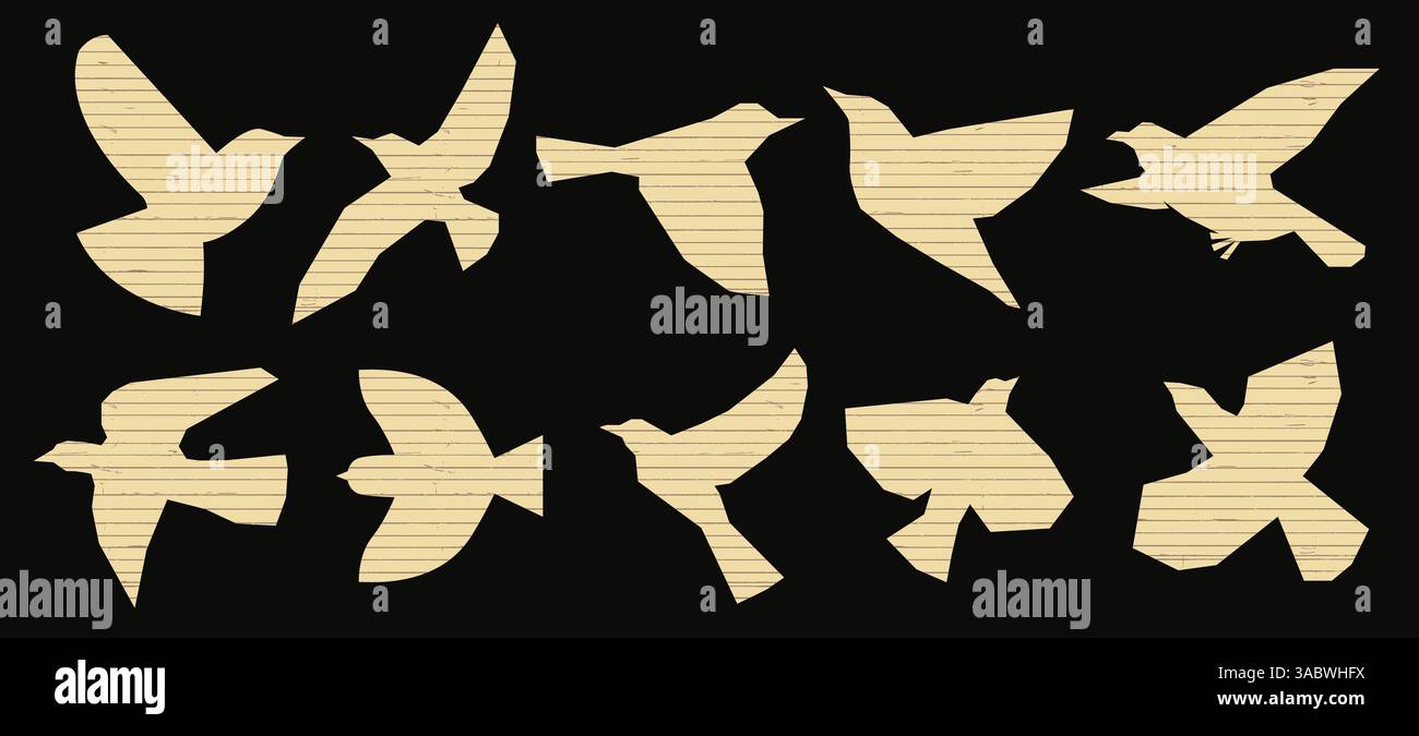 Vintage bird collage with paper cutout and naive texture. Childish ...