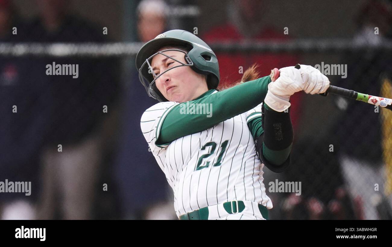 Wagner outfielder Sam Estrada (21) bats during an NCAA softball game ...