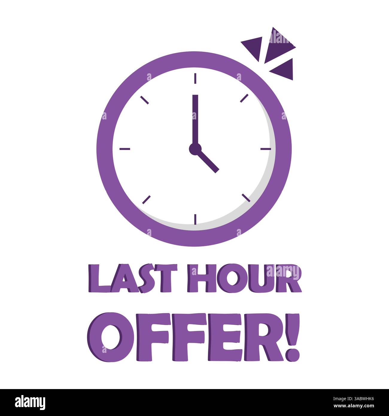 LAST HOUR OFFER. Purple clock shape. Time sale text. Vector urgent sign ...
