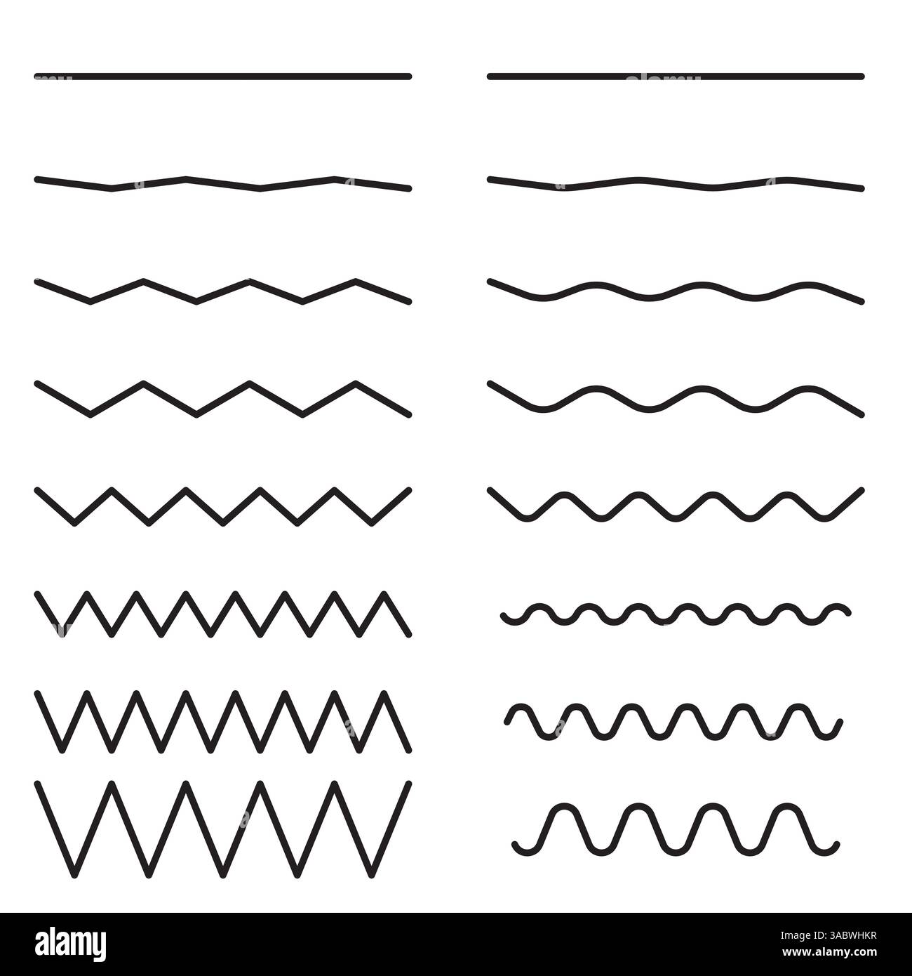 Multiple wavy lines. Zigzag linear set. Minimal stroke variations. Vector outline collection ...