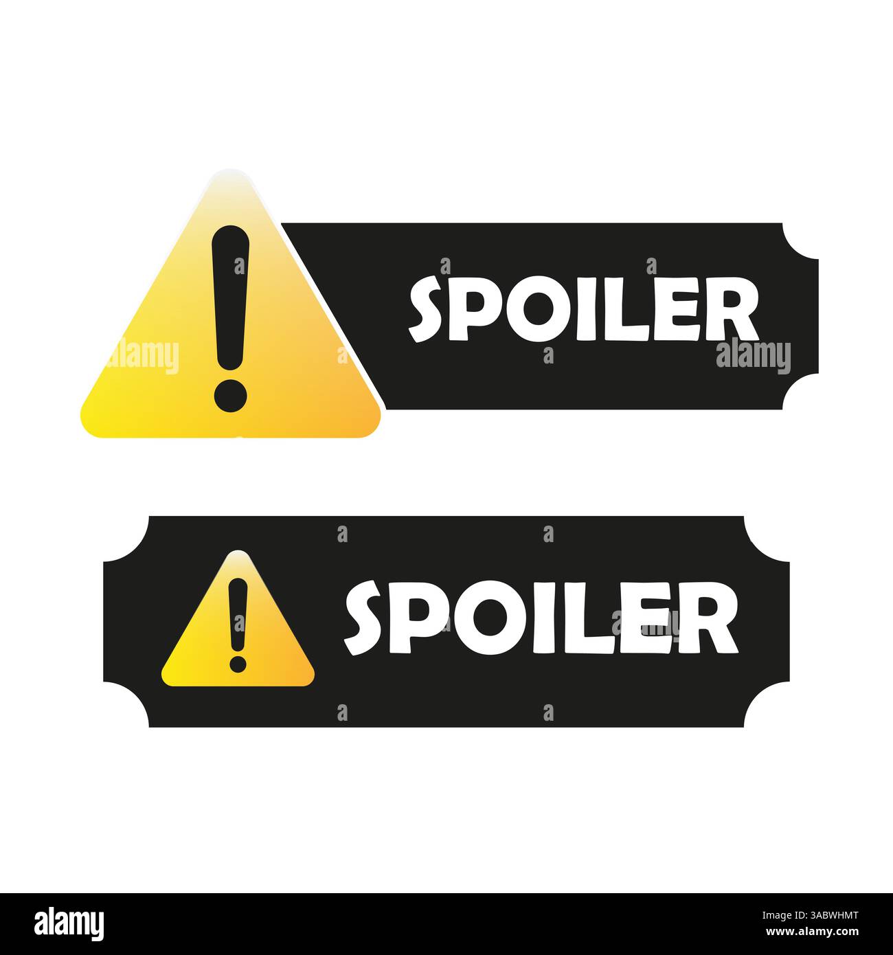 SPOILER warning sign. Yellow triangle icon. Exclamation mark label ...
