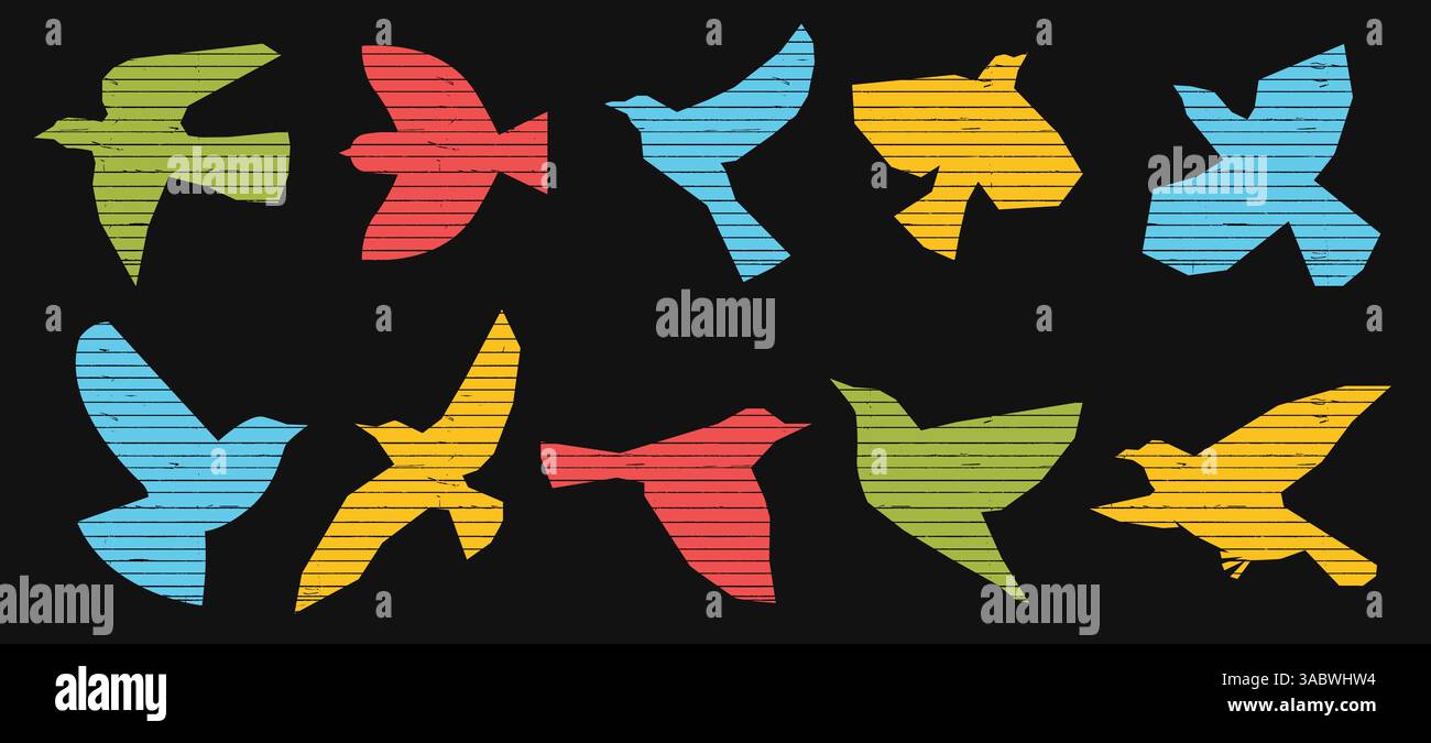 Childish bird collage with vintage paper cutout elements. Naive vector ...