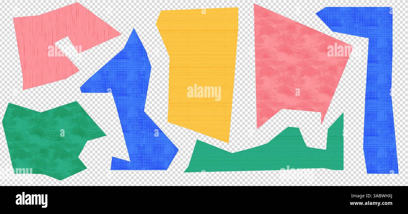 Piece of torn paper collage with cutout elements and transparent ...