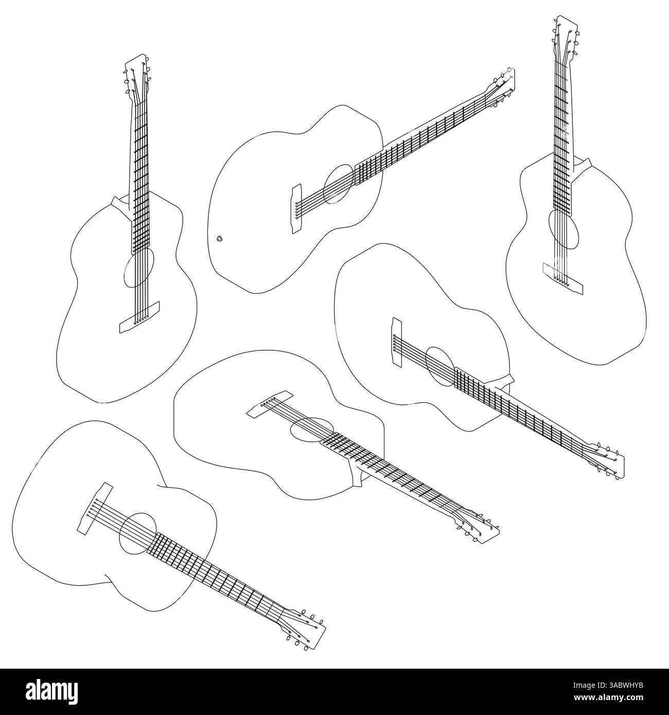 A series of guitars are shown in different positions, with the top of ...