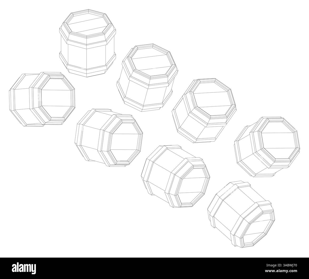 A set of Barrels are drawn in black and white. The Barrels are all the ...
