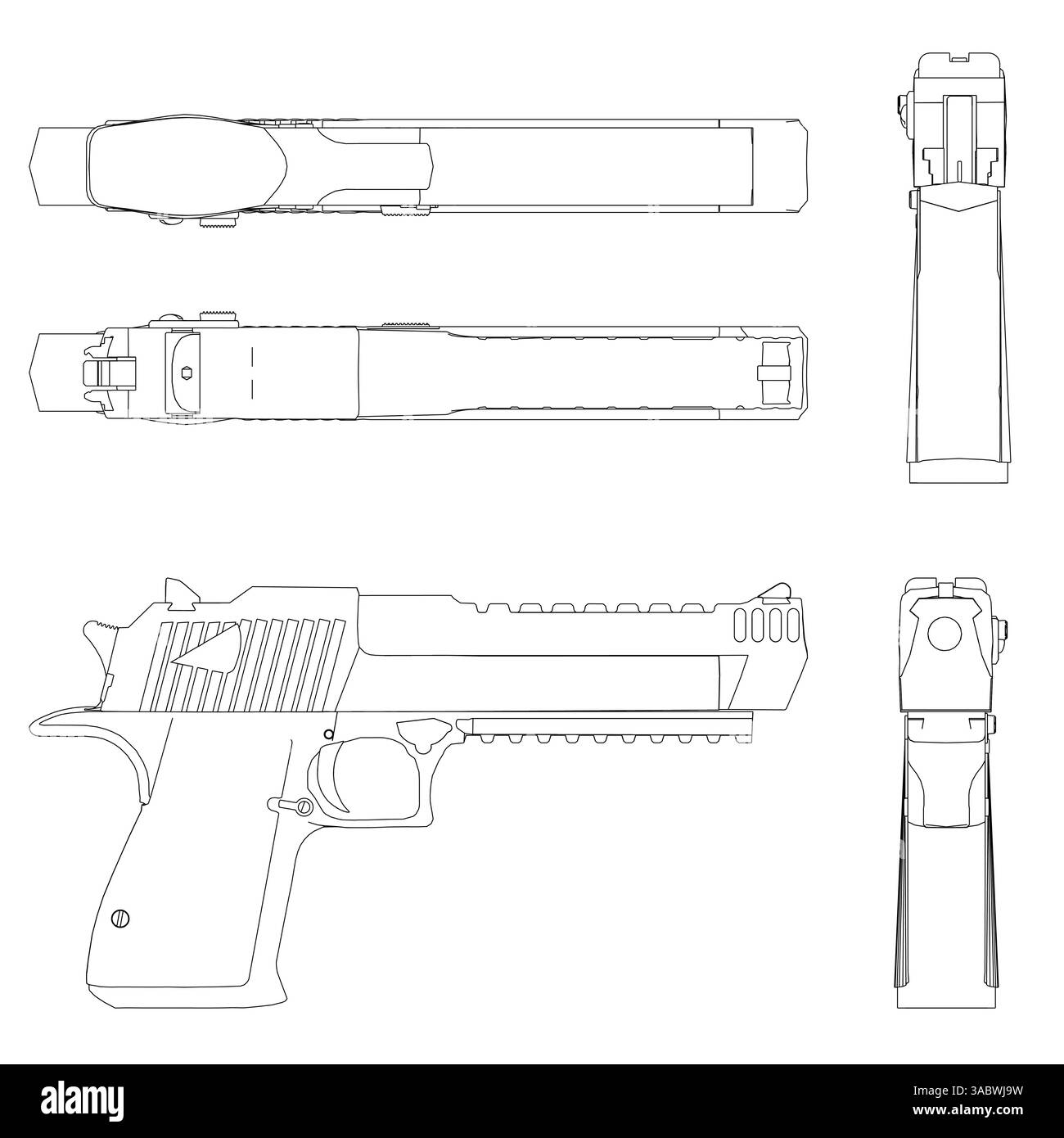 Gun is shown in different angles. The gun is a pistol and has a black ...