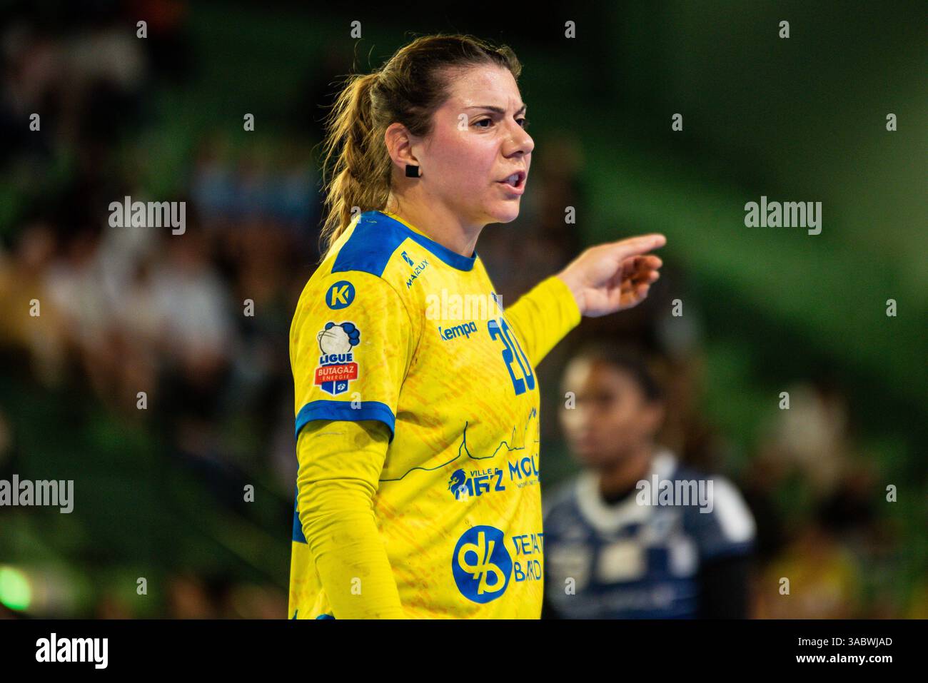 Laura Flippes of Metz Handball reacts during the Women's French ...