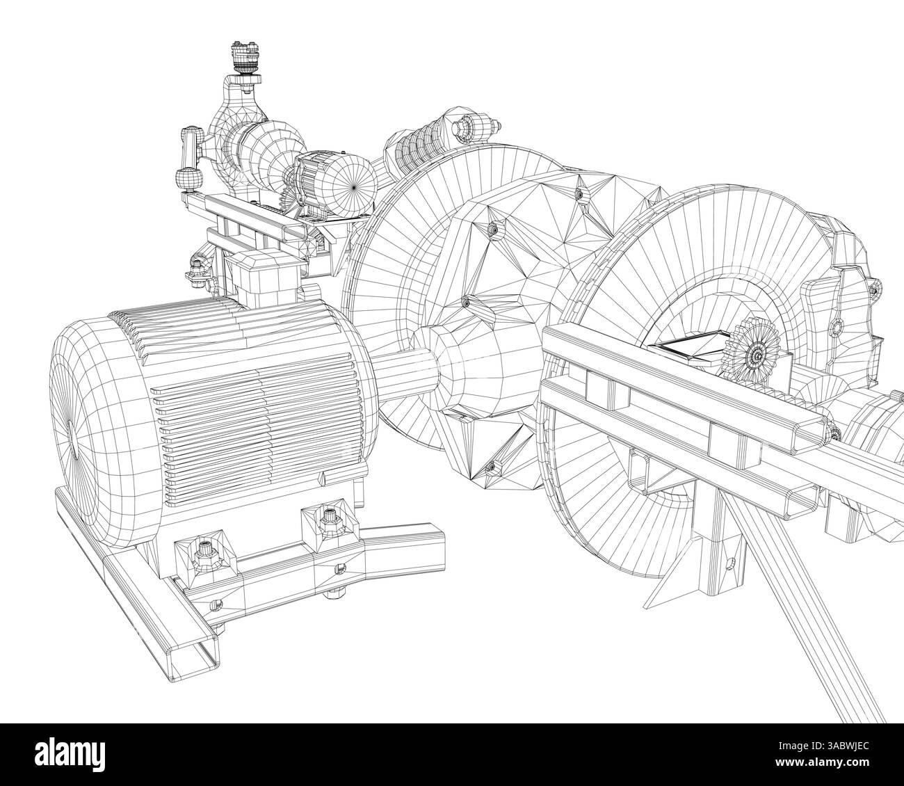 A drawing of a machine with a black and white color scheme. The machine ...