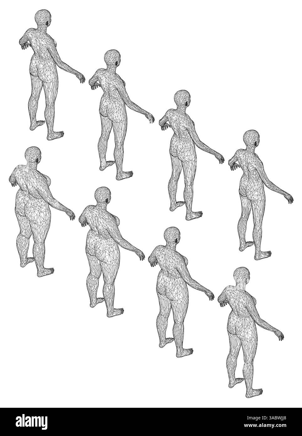 A series of figures are shown in a line, with each figure same pose ...