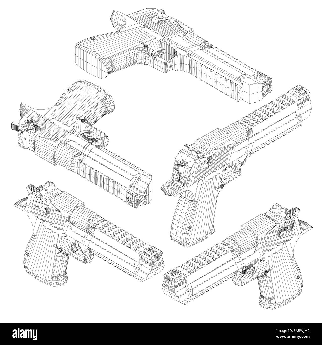 A close up of guns desert eagle, all of which are the same model. The ...