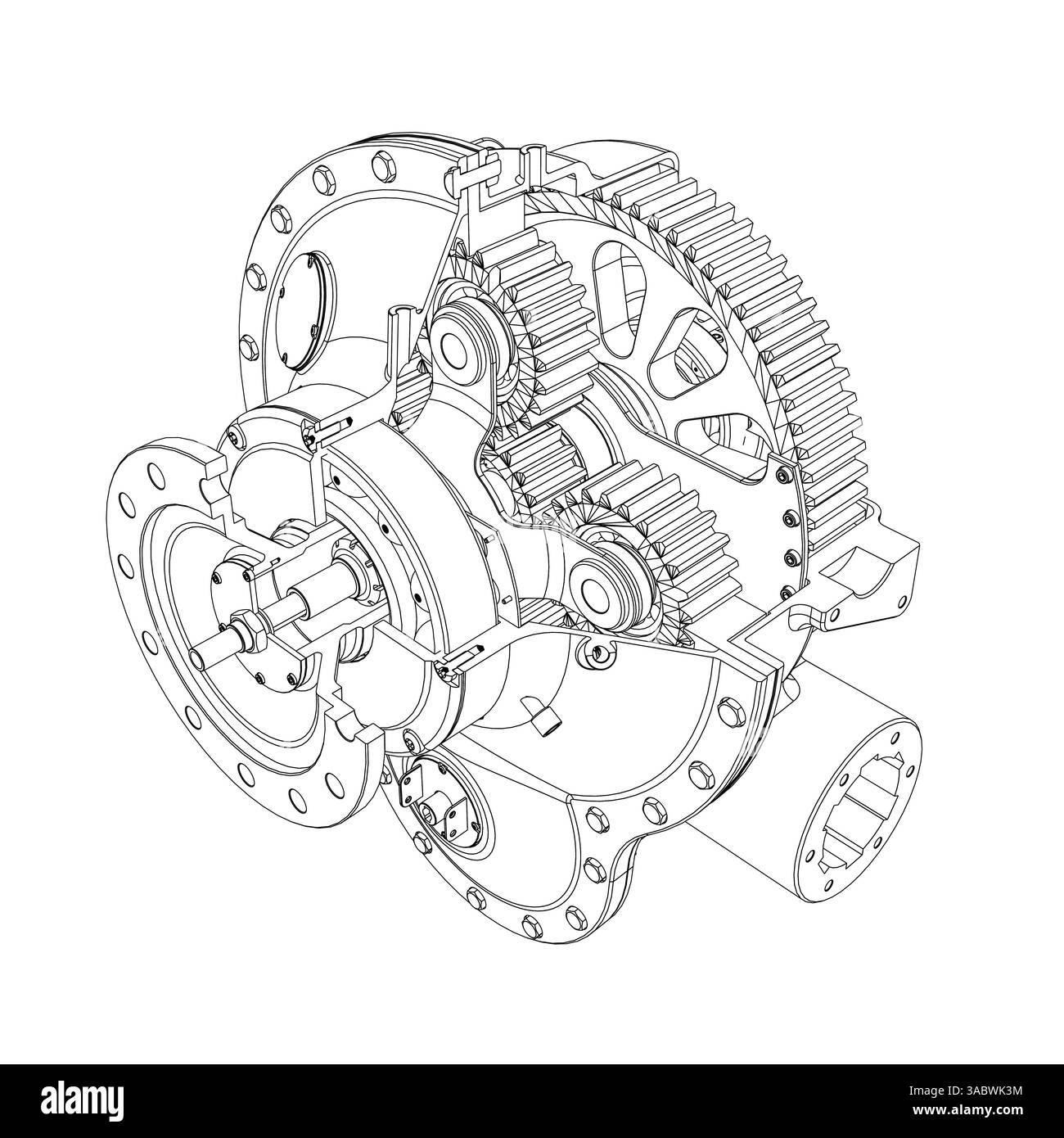 A mechanical device with a gear system. The gears are visible and the ...