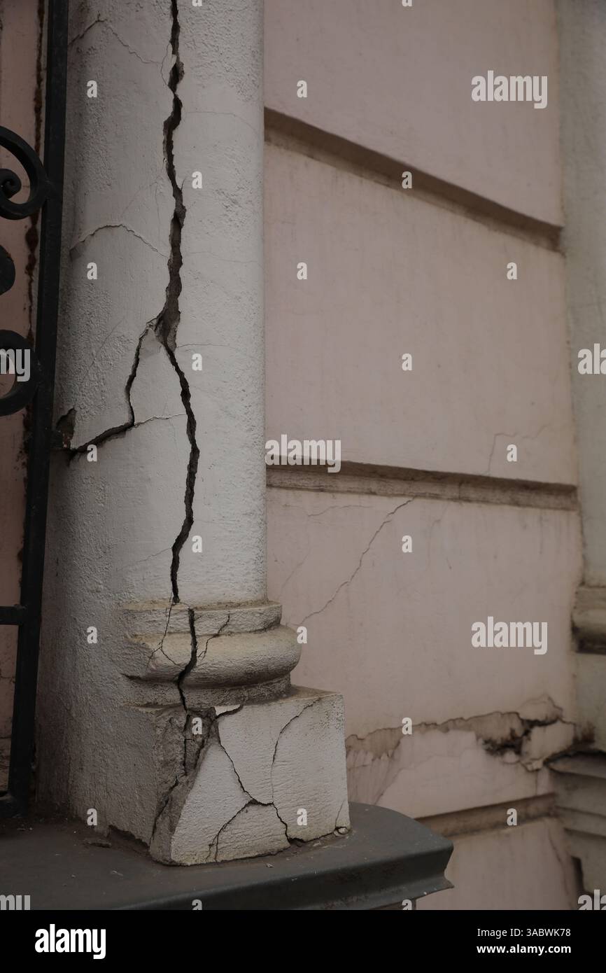 Large crack on front of building after strong earthquake Stock Photo ...