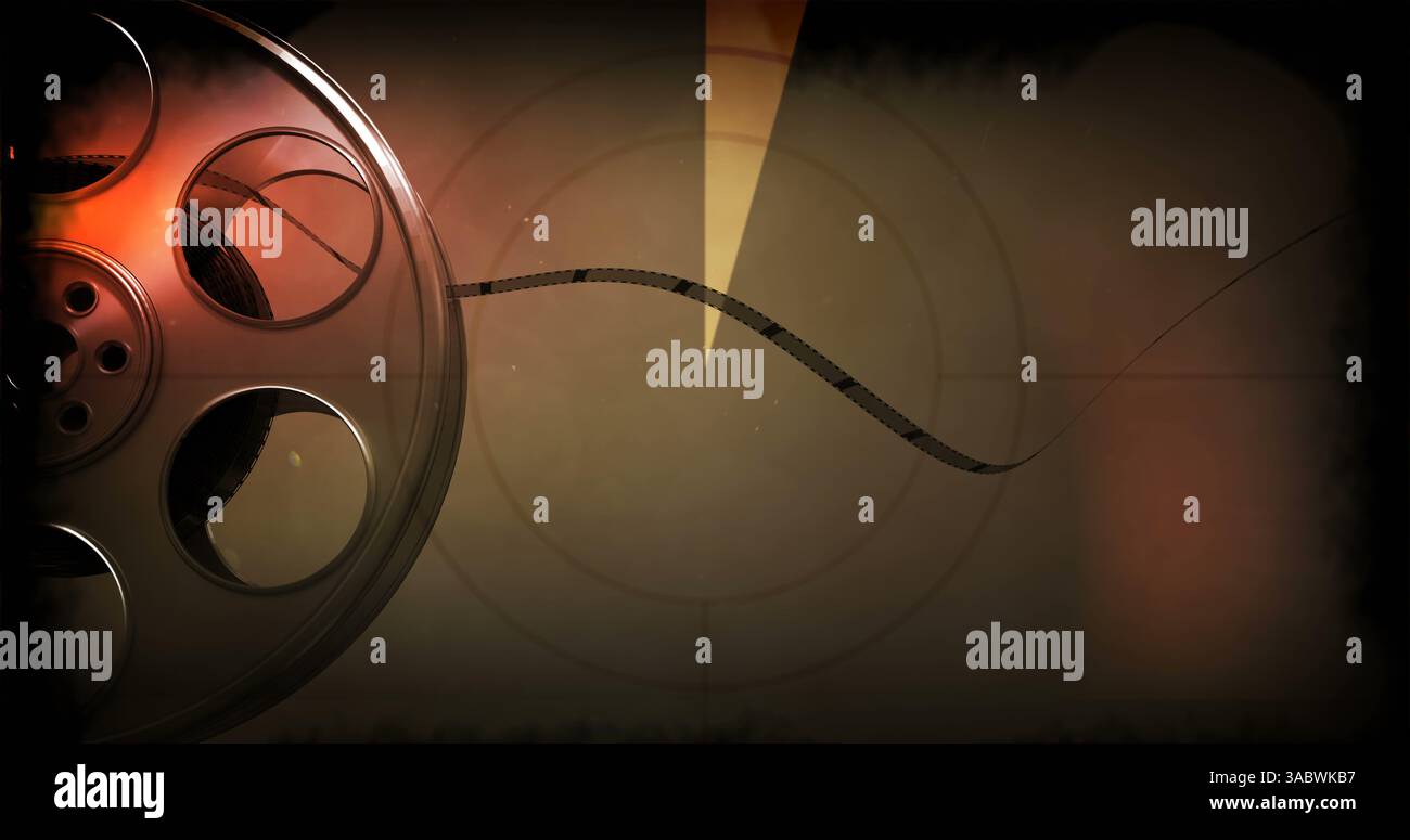 Vintage film reel unwinding, capturing essence of classic cinema ...