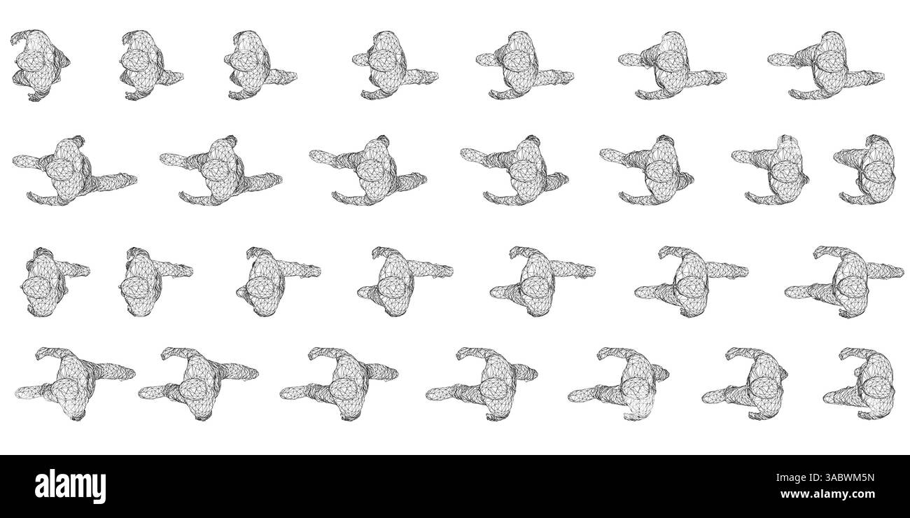 A group of people walking in a line. The people are all same sizes and ...