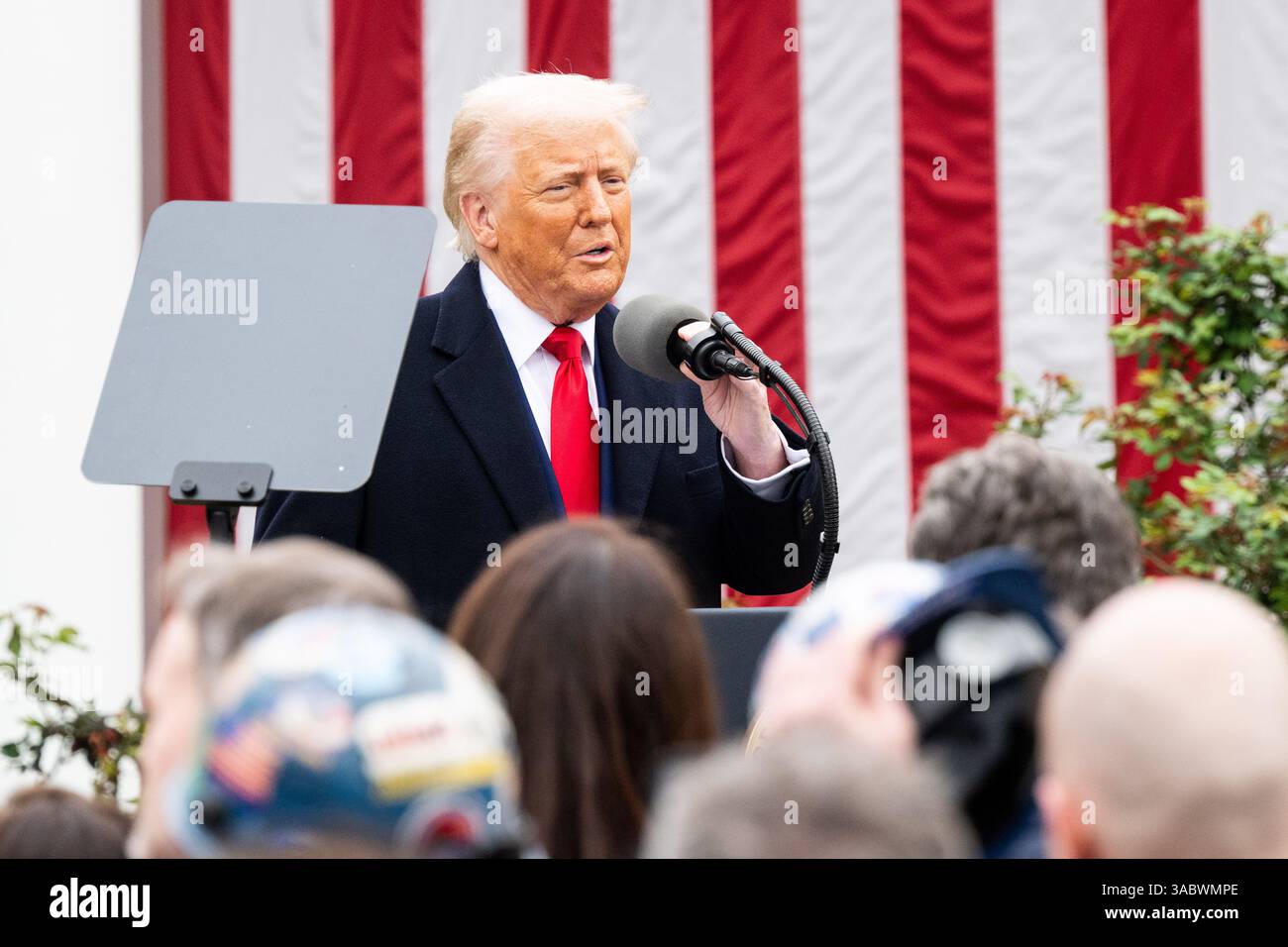 President Donald Trump speaking at a "Liberation Day" event where the ...