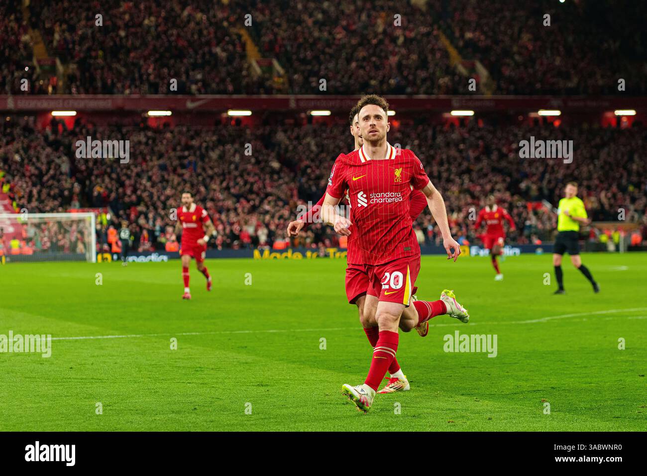 Liverpool's Diogo Jota celebrates after scoring their first goal during ...