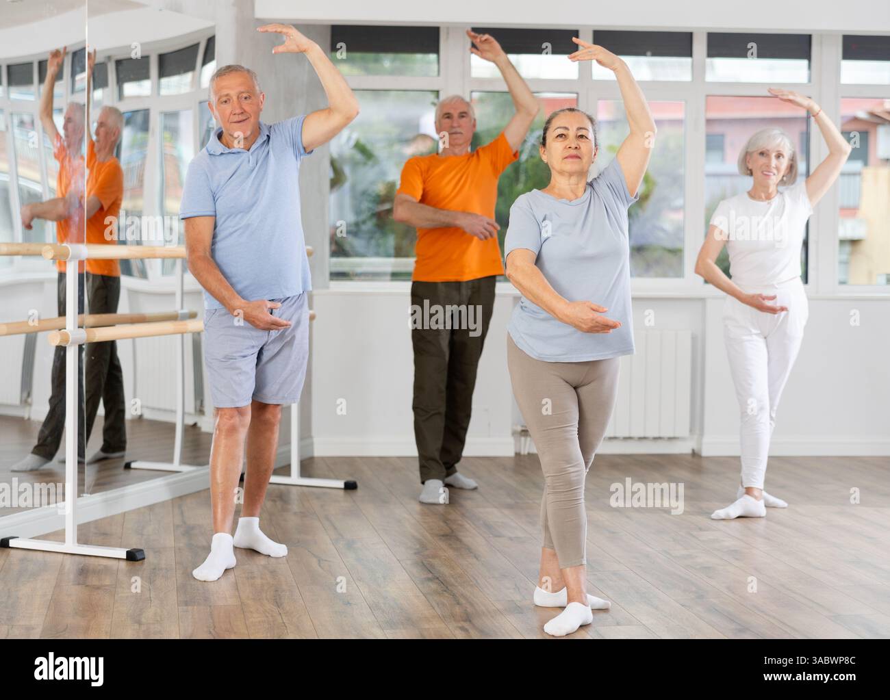 Group of elderly people of different ages are learning various dance ...