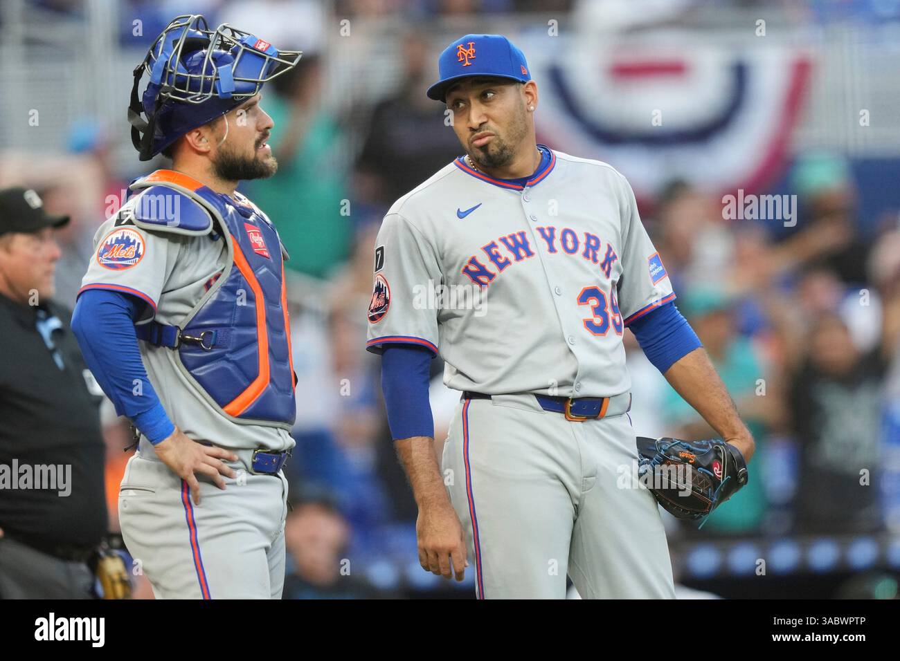 New York Mets catcher Luis Torrens, left, and relief pitcher Edwin Diaz ...