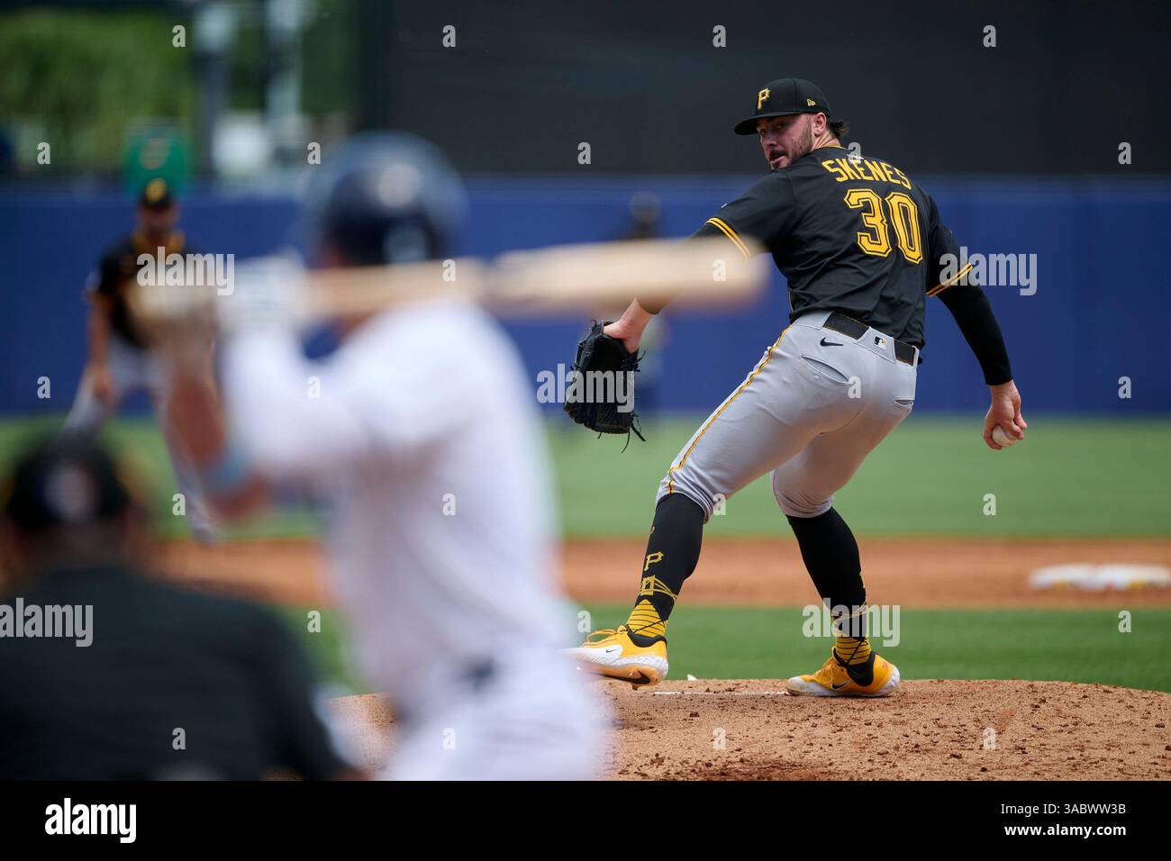 Pittsburgh Pirates pitcher Paul Skenes (30) delivers a pitch during an ...