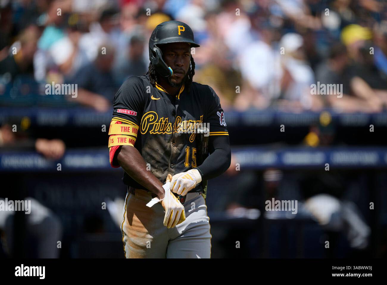 Pittsburgh Pirates Oneil Cruz (15) walks to the plate for an at bat ...