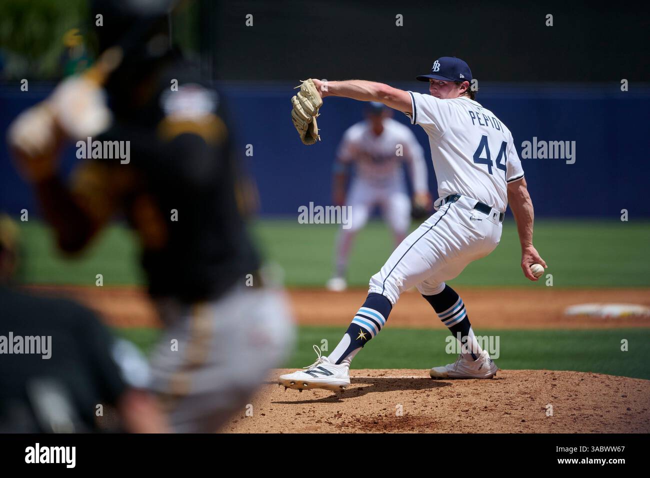 Tampa Bay Rays pitcher Ryan Pepiot (44) delivers a pitch during an MLB ...