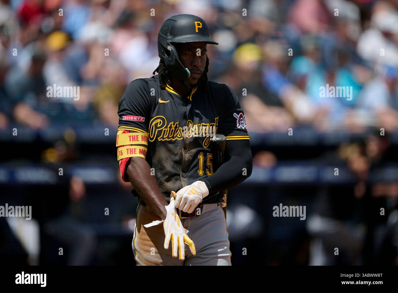 Pittsburgh Pirates Oneil Cruz (15) walks to the plate for an at bat ...