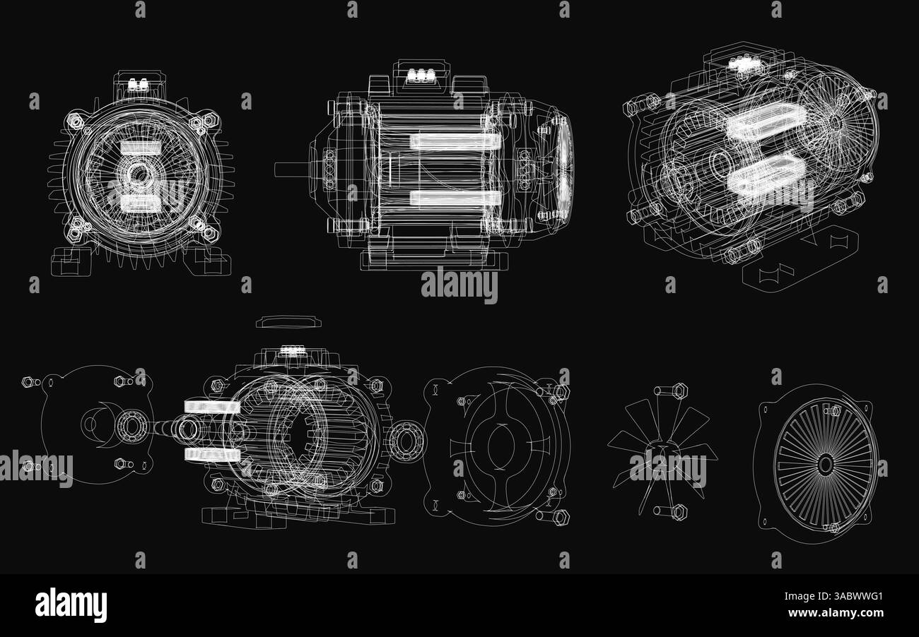 A series of drawings of different types of motors. The drawings are in ...