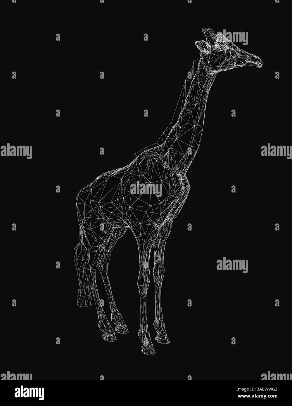 A giraffe is shown in a black and white. The image is a stylized ...
