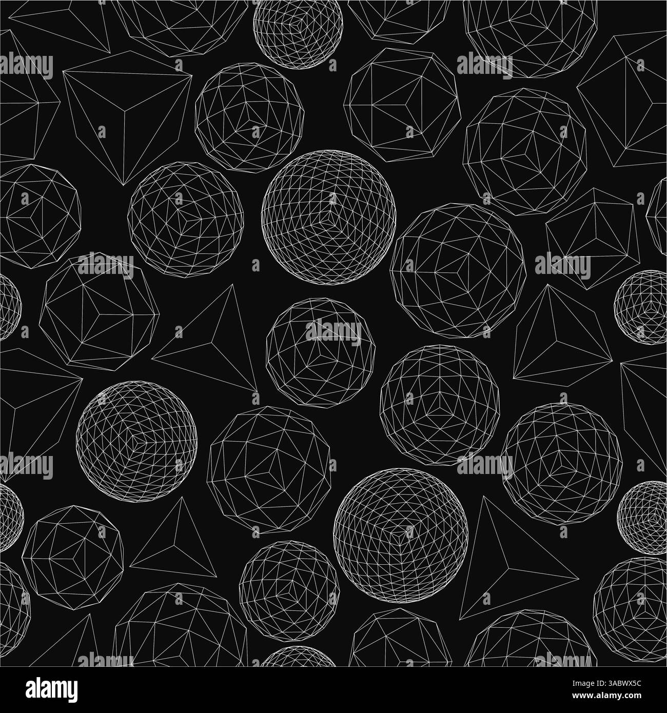 A black and white image of many different shaped spheres. The spheres ...