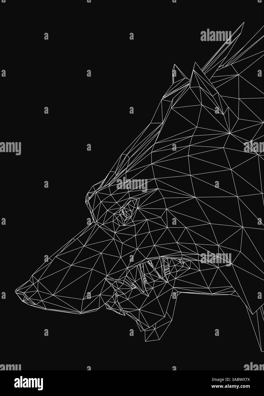 A black and white image of a Wolf head with a triangle pattern. The ...