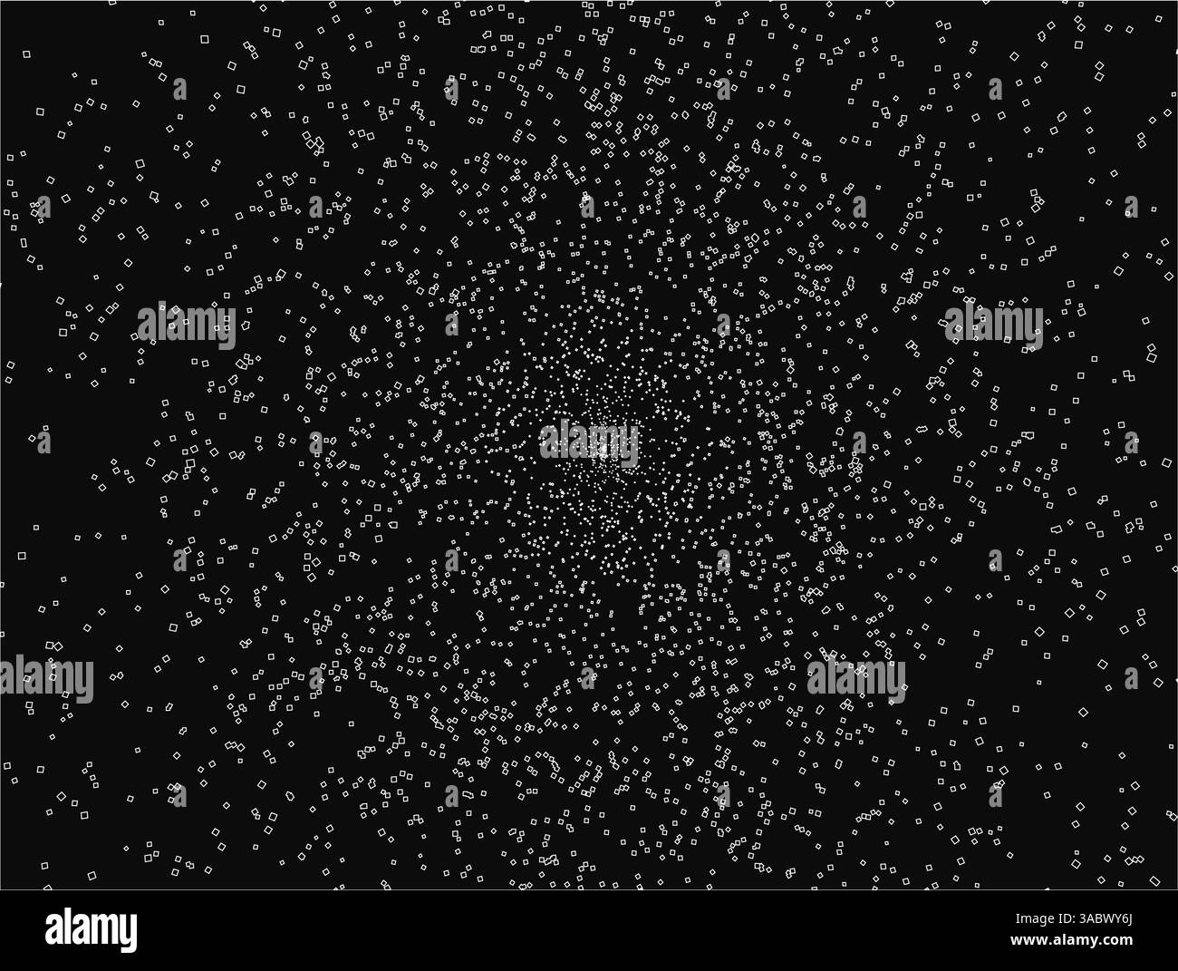 The image is a black and white illustration of a starry night sky with a lot of white dots. The ...
