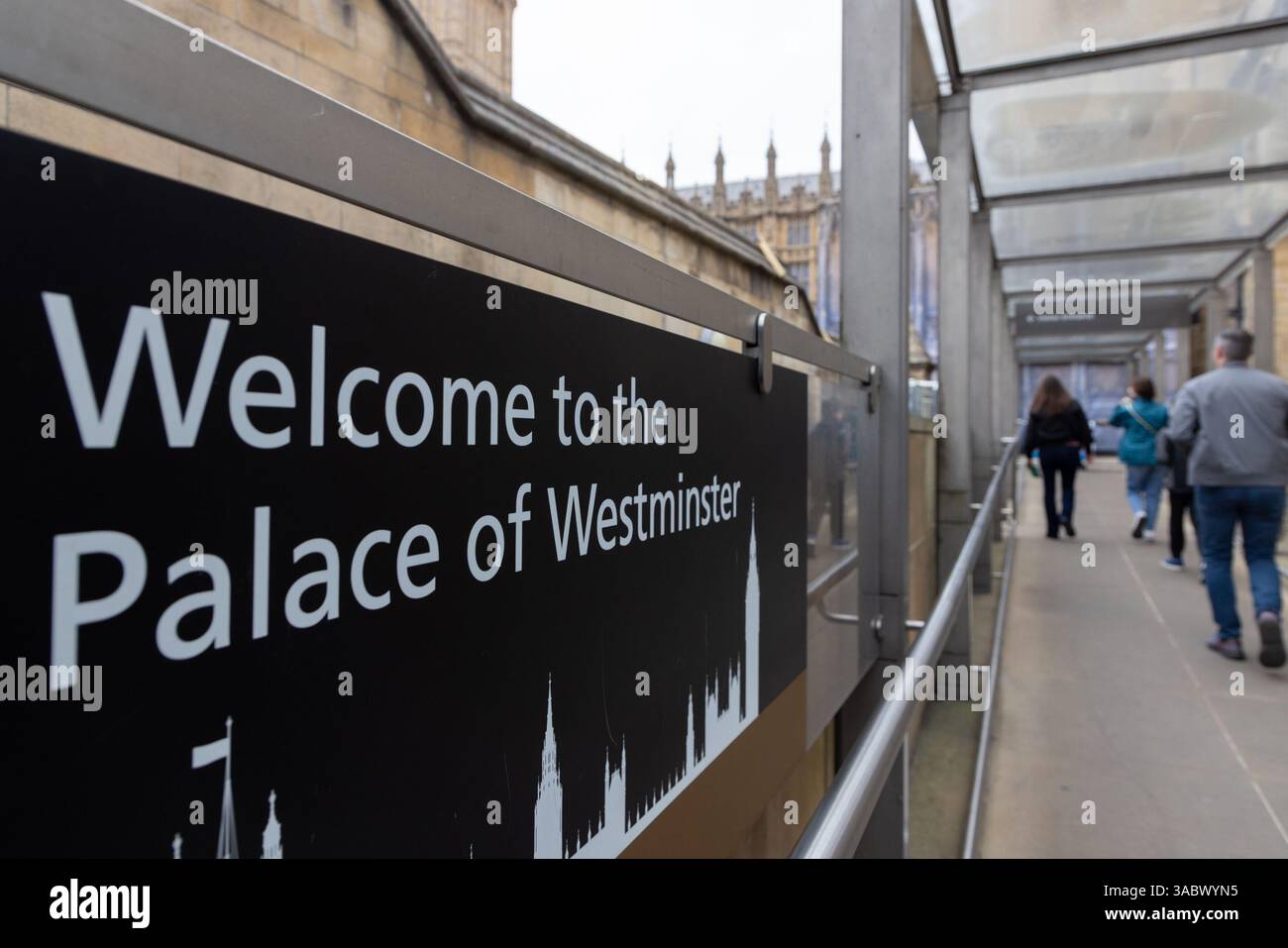 Welcome to the Palace of Westminster sign within the UK Parliament ...