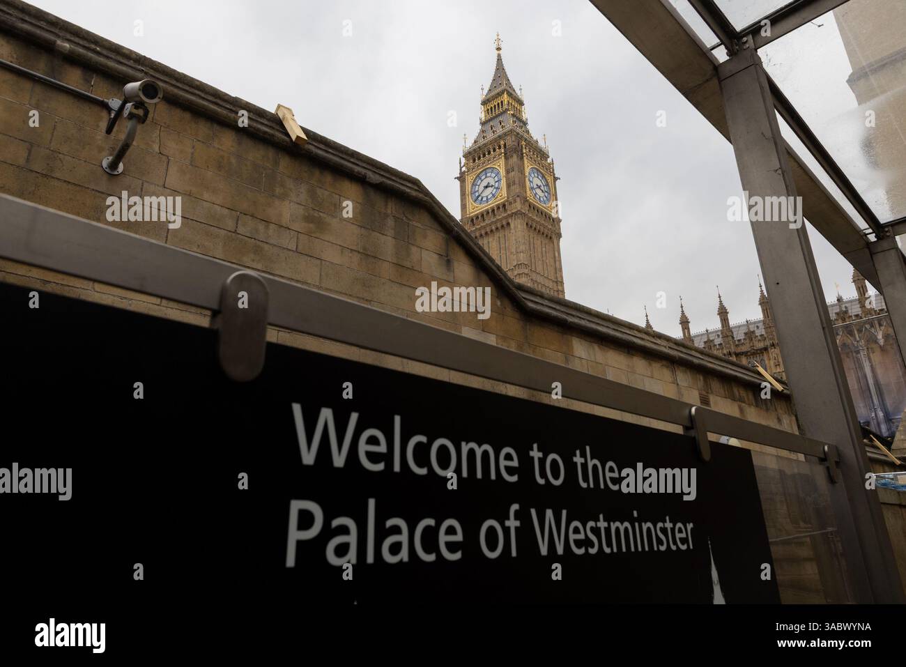 Welcome to the Palace of Westminster sign within the UK Parliament ...