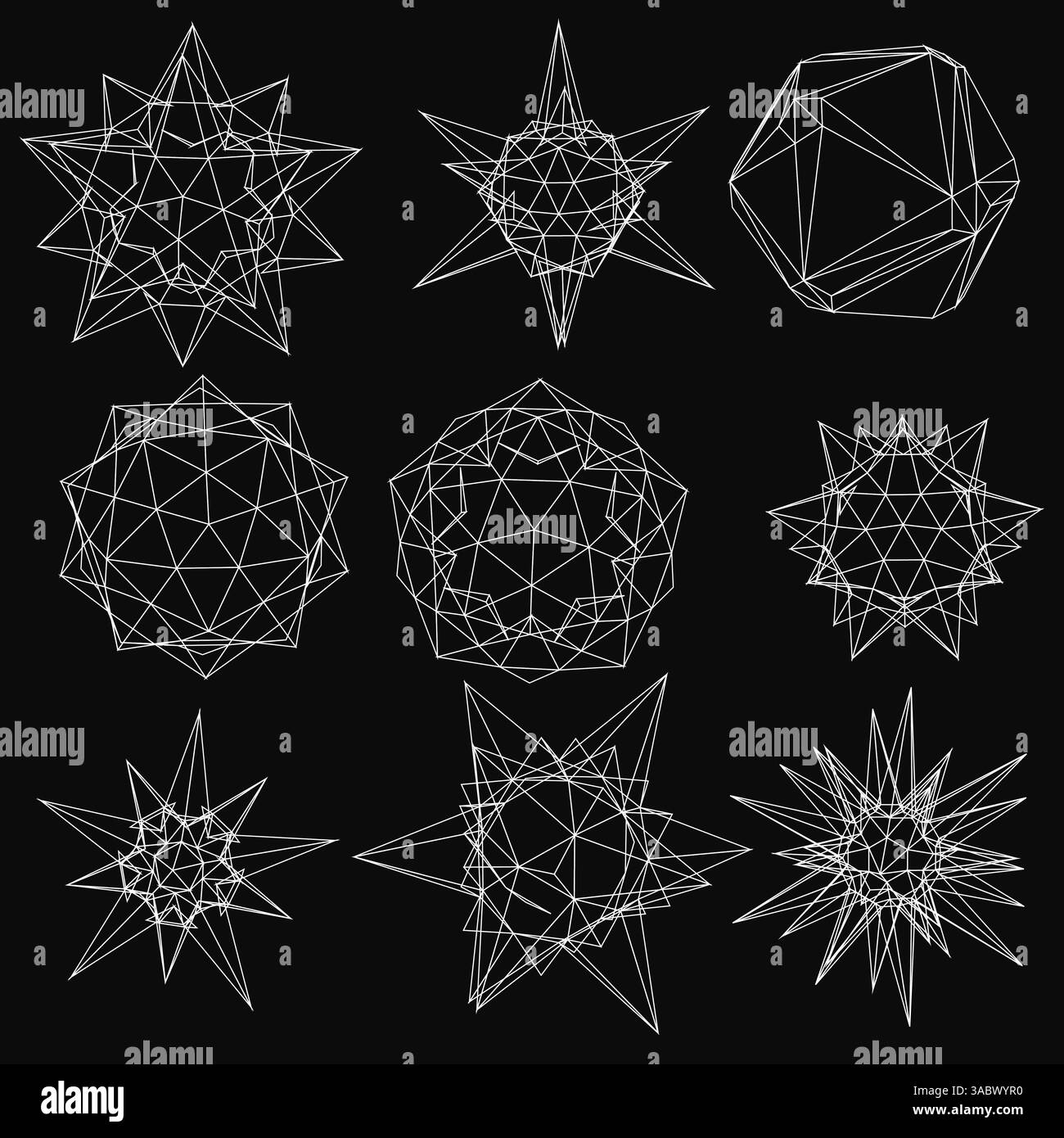 A set of nine abstract shapes in black and white. The shapes are all ...