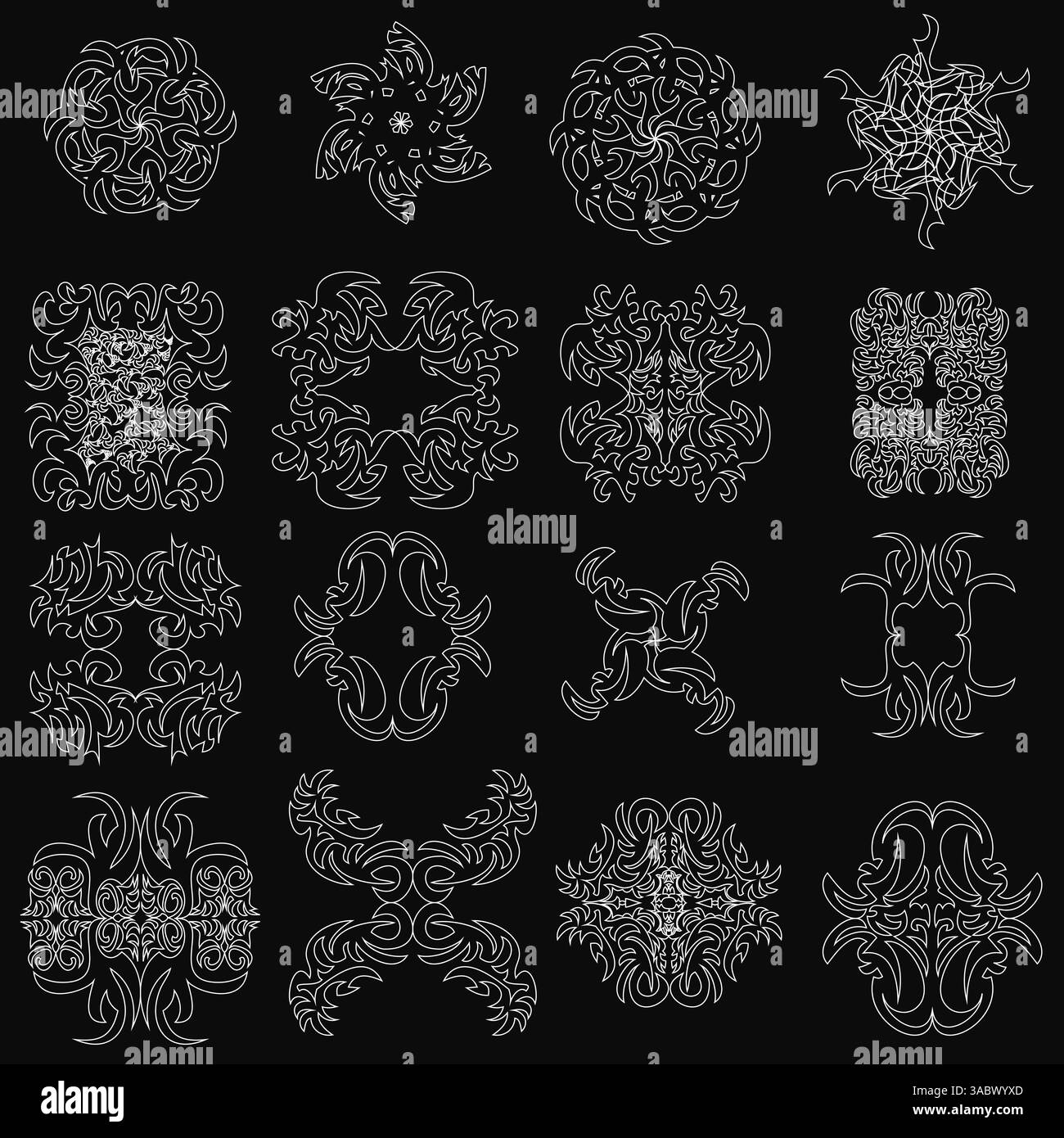 A collection of black and white images of various shapes and sizes. The ...