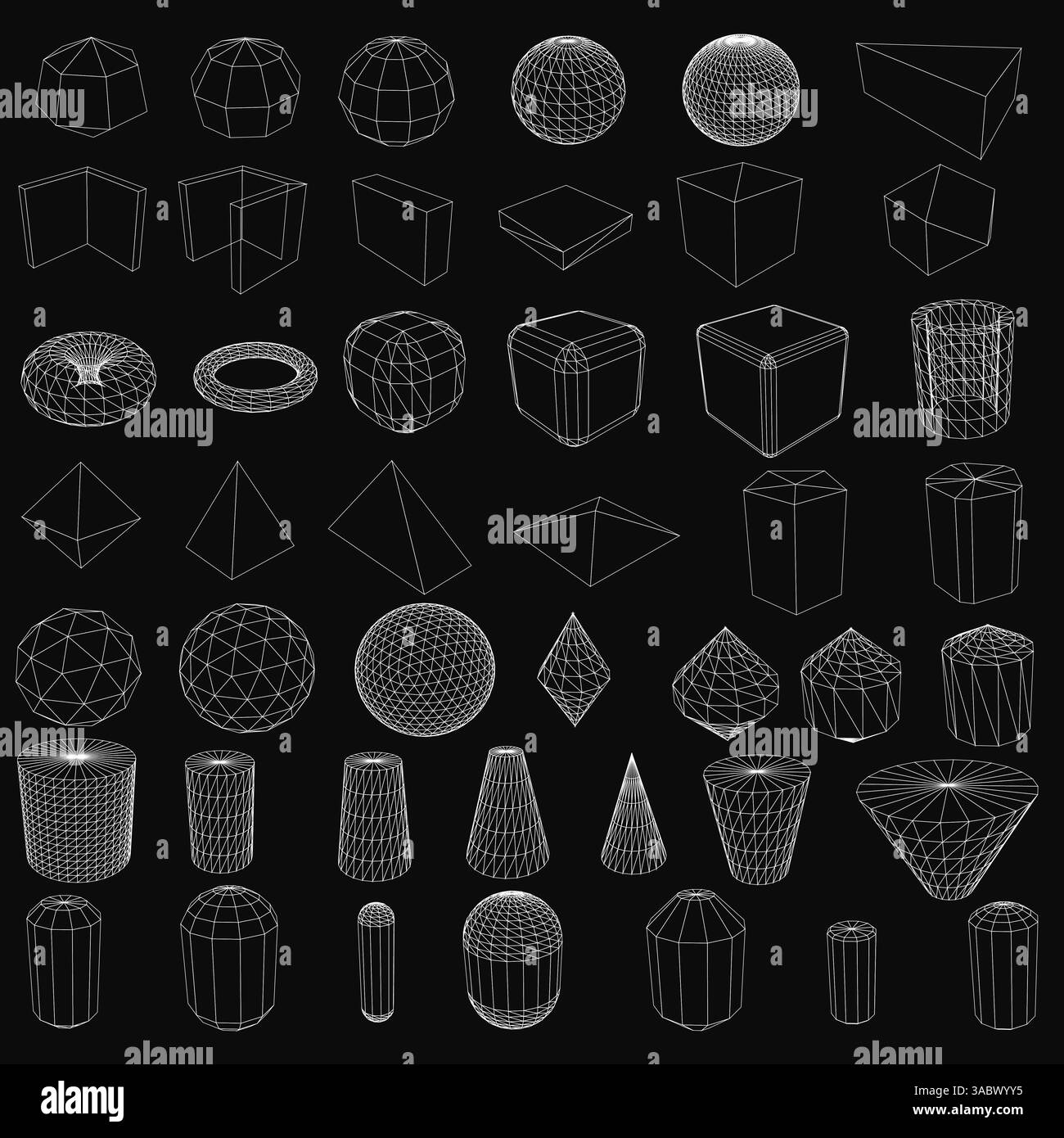A collection of various geometric shapes in black and white. The shapes ...