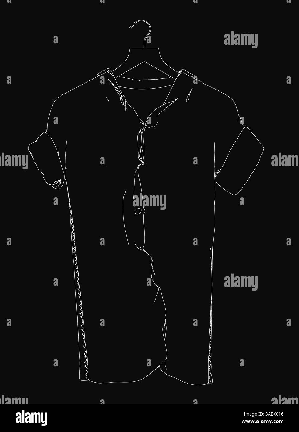 A black shirt hanging on a hanger. The shirt is a dress shirt with a ...