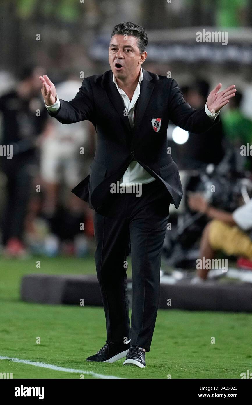 Coach Marcelo Gallardo of Argentina's River Plate instructs his players ...