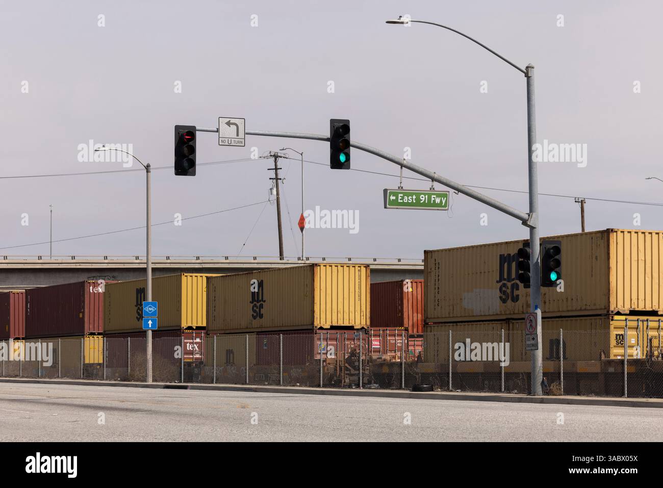 Compton, California, USA - April 2, 2025: An intermodal stack freight ...