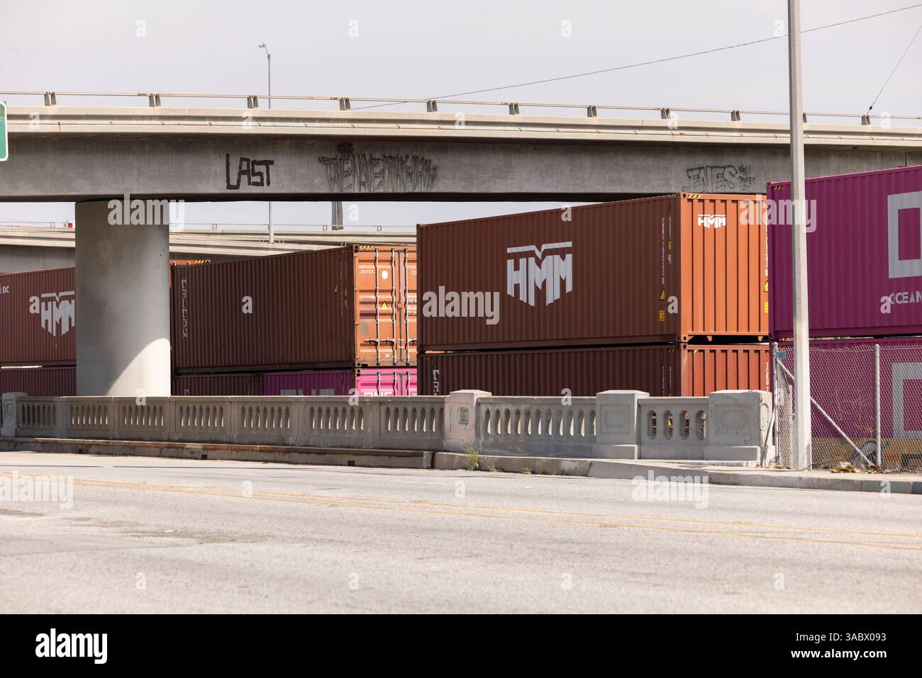 Compton, California, USA - April 2, 2025: An intermodal stack freight ...