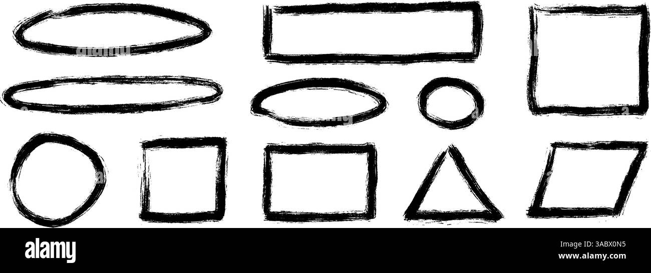 Black charcoal geometric frame set. Rectangle, triangle and circle ...