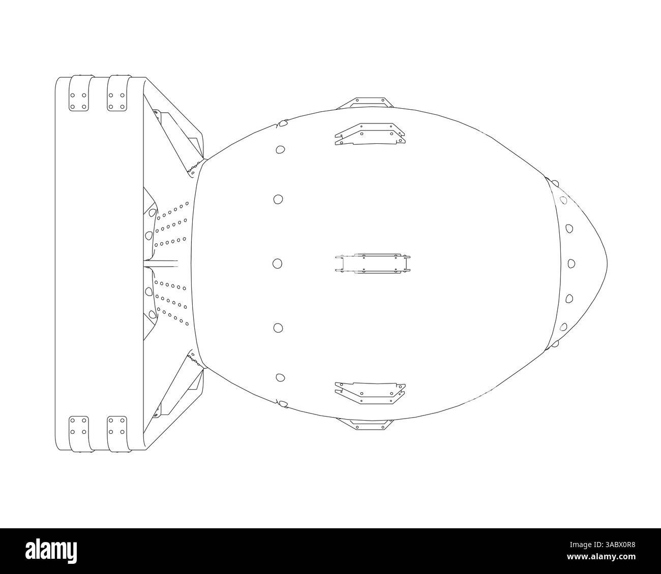 A rocket is shown in a black and white drawing. The rocket is large and ...
