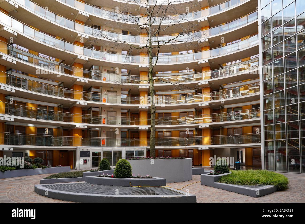 modern apartment building with curved glass balcony Stock Photo - Alamy