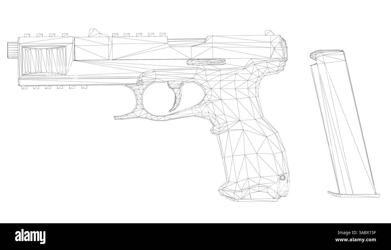 A gun is shown in a black and white wireframe Stock Vector Image & Art ...
