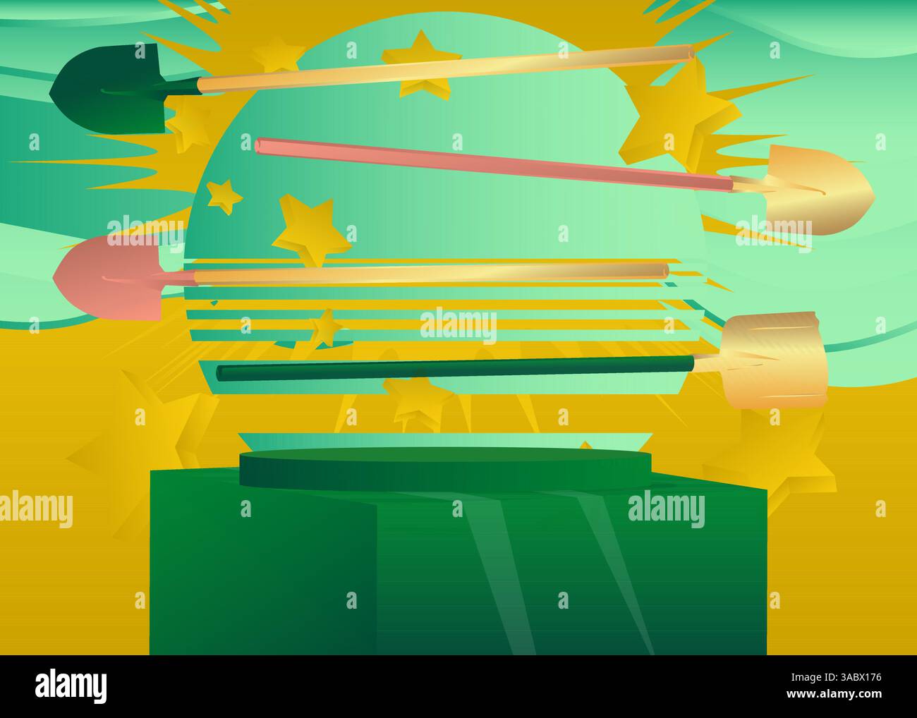 Mockup product display with Spade, Shovel. Vector cylinder pedestal ...