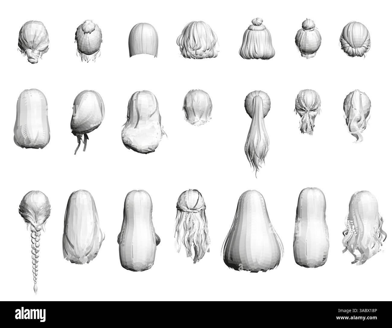 A collection of different hairstyles, including ponytails, buns, and ...