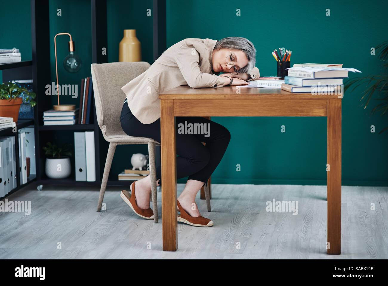 Tired, overworked and business woman burnout from overtime work ...