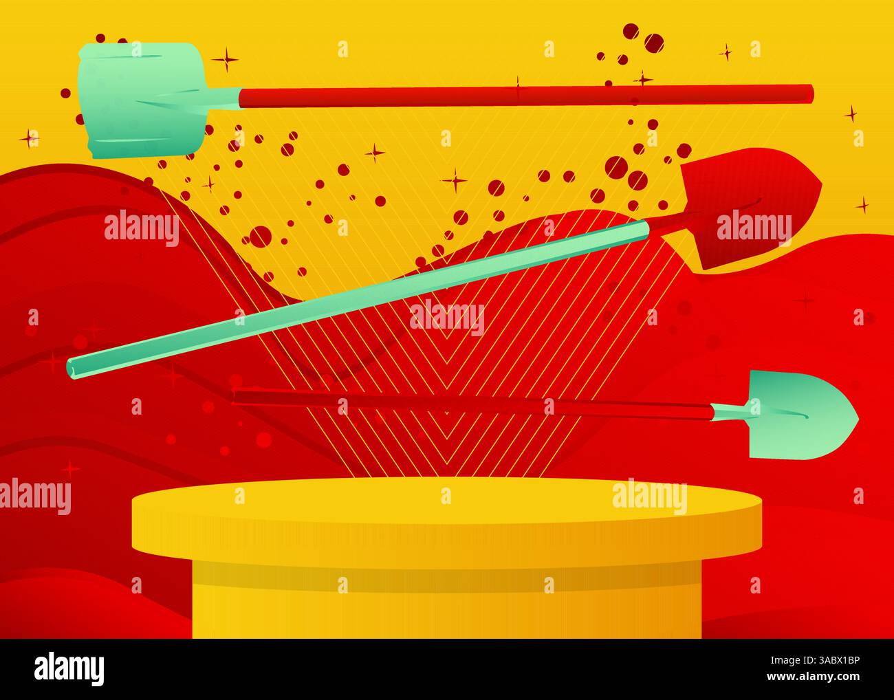 Mockup product display with Spade, Shovel. Vector cylinder pedestal ...